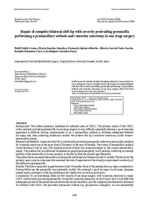 (PDF) Repair of complete bilateral cleft lip with severely protruding ...