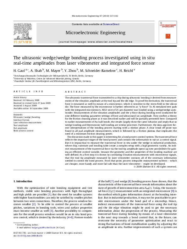 (PDF) The ultrasonic wedge/wedge bonding process investigated using in ...