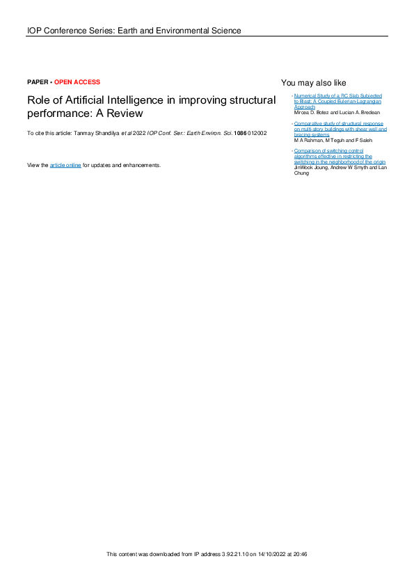 (PDF) Role of Artificial Intelligence in improving structural performance: A Review