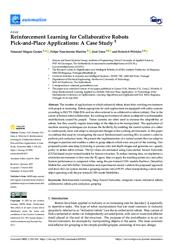 (PDF) Reinforcement Learning for Collaborative Robots Pick-and-Place ...