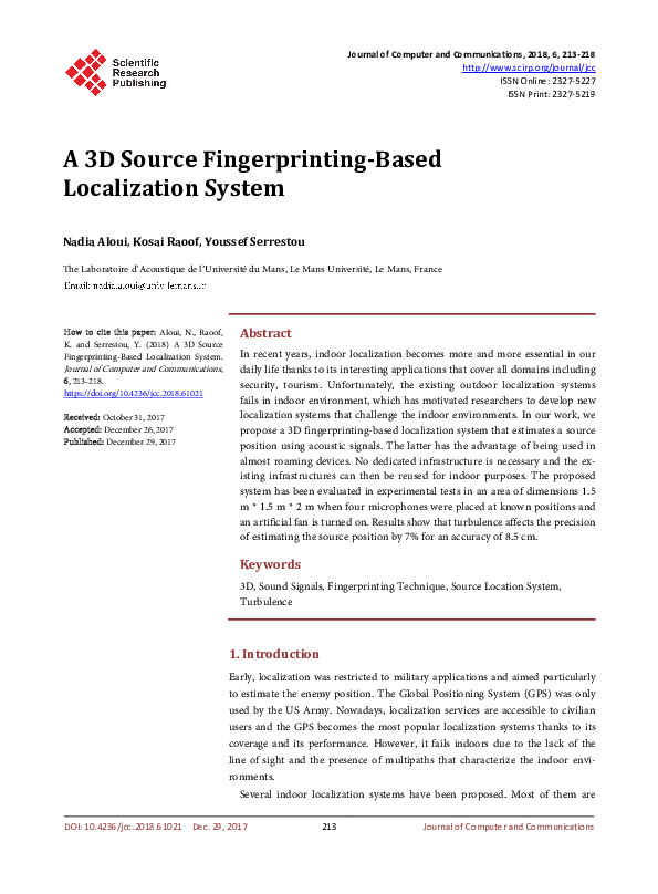 Pdf A 3d Source Fingerprinting Based Localization System Youssef