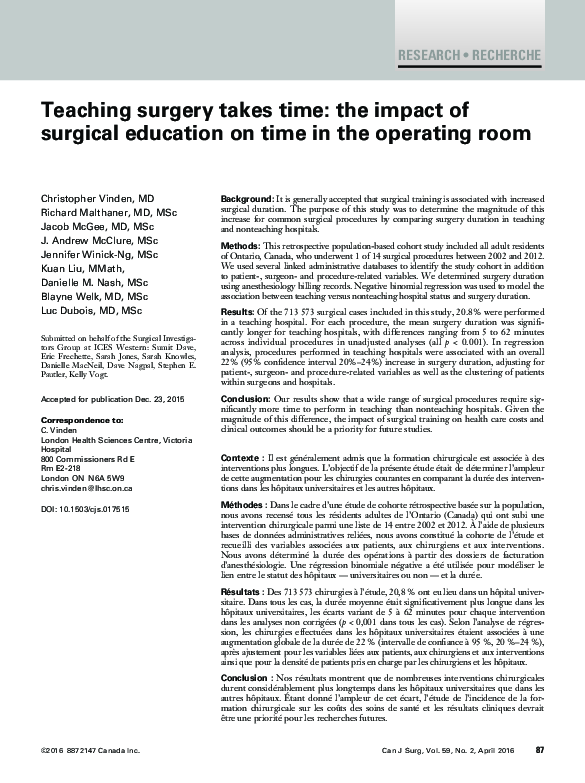 (PDF) Teaching surgery takes time: the impact of surgical education on ...