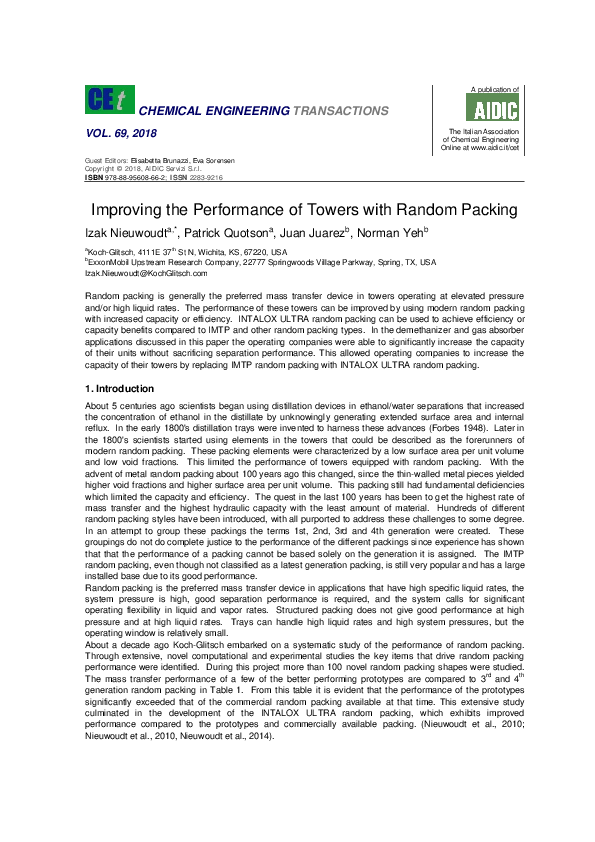 (PDF) Enhancing Tower Performance with INTALOX ULTRA Packing