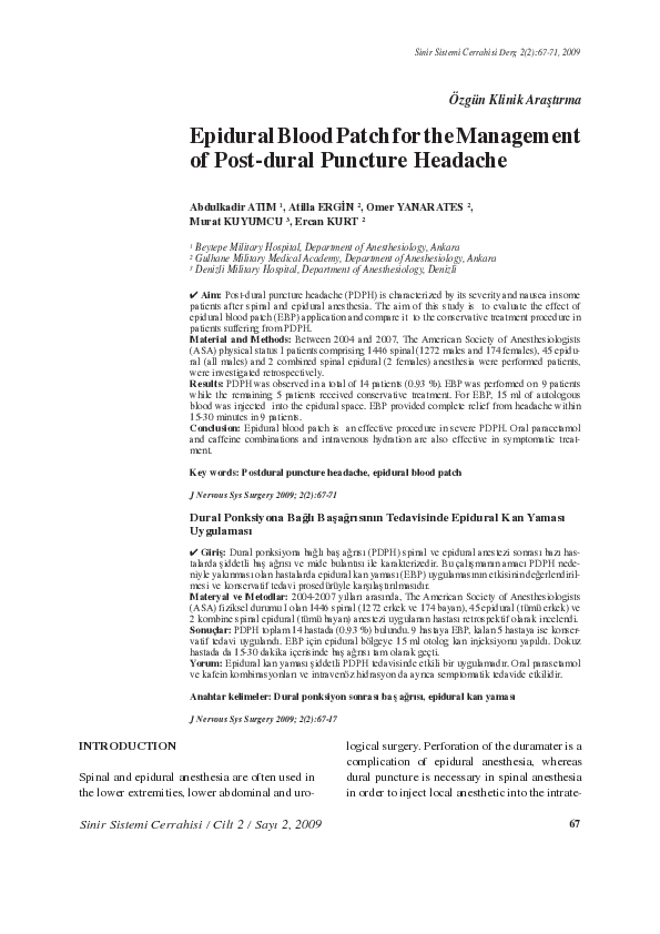 (PDF) Epidural blood patch in post-dural puncture headache in ...