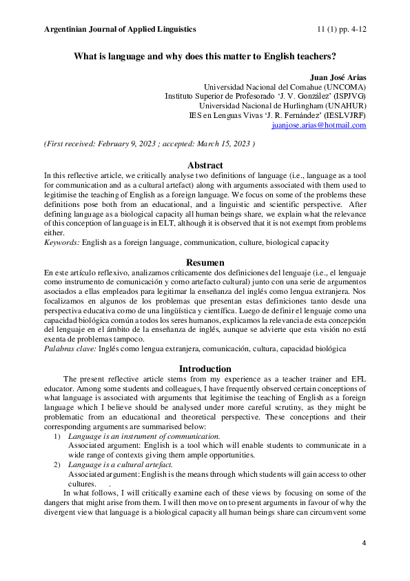 (PDF) What is language and why does this matter to English teachers?