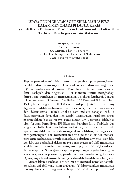 (PDF) UPAYA PENINGKATAN SOFT SKILL MAHASISWA DALAM MENGHADAPI DUNIA KERJA (Studi Kasus Di ...