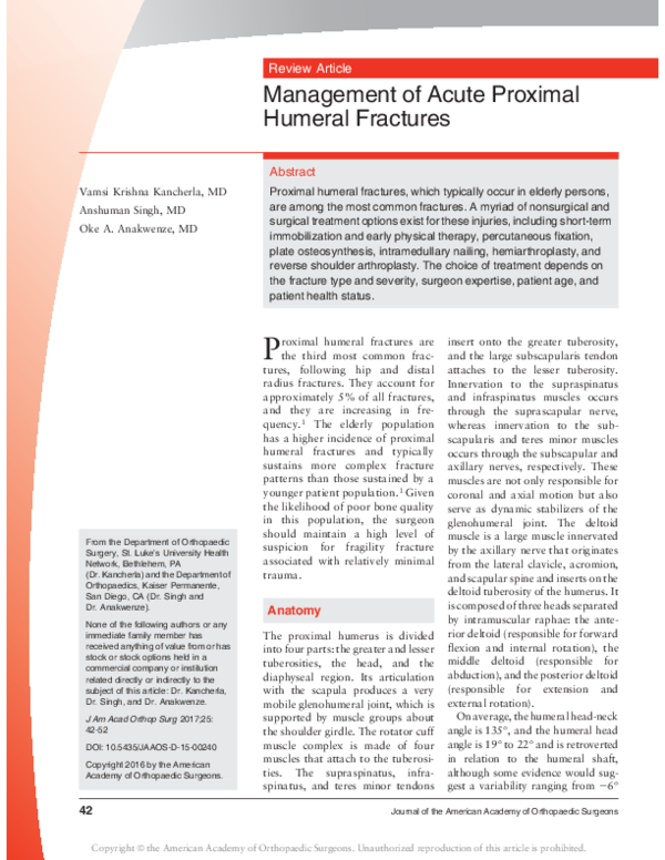 (PDF) Management of Acute Proximal Humeral Fractures