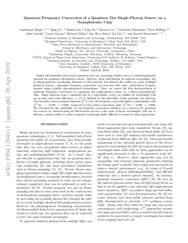 (PDF) Quantum frequency conversion of a quantum dot single-photon ...