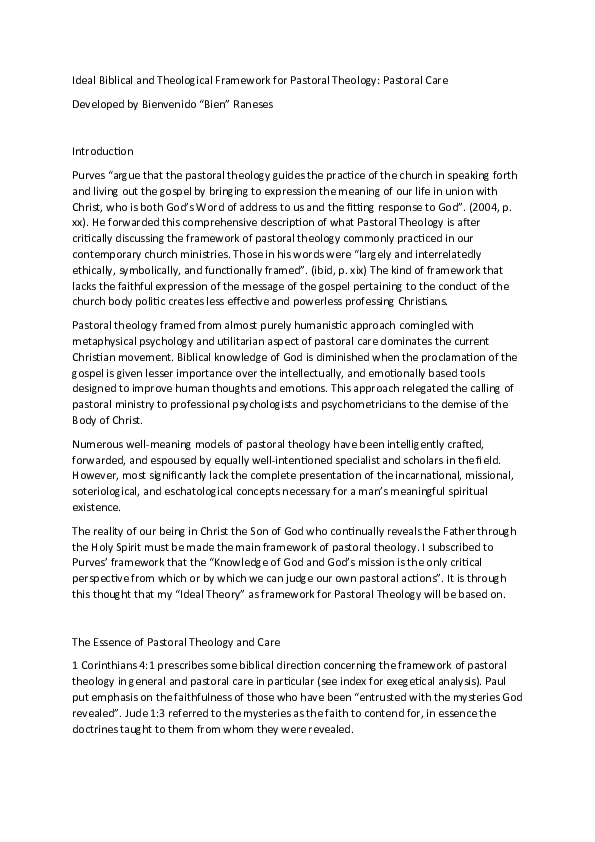 (DOC) Ideal Biblical and Theological Framework for Pastoral Theology