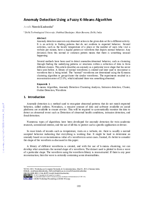 (PDF) Anomaly Detection Using a Fuzzy K-Means Algorithm