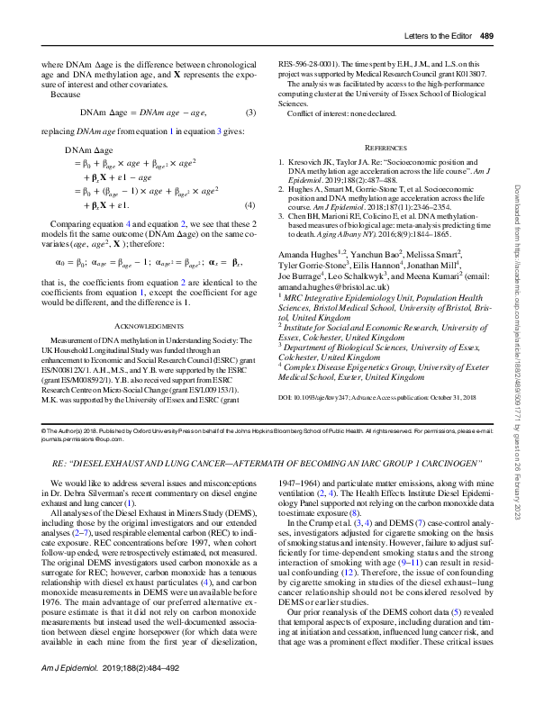 (PDF) Re: “Diesel Exhaust and Lung Cancer—Aftermath of Becoming an Iarc ...