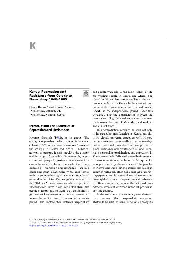 (PDF) Kenya: Repression and Resistance from Colony to Neo-colony 1948–1990