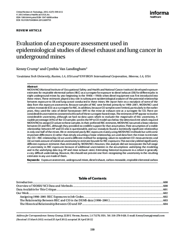 (PDF) Evaluation of an exposure assessment used in epidemiological ...