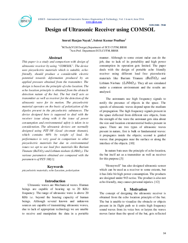 (PDF) Design of Ultrasonic Receiver using COMSOL
