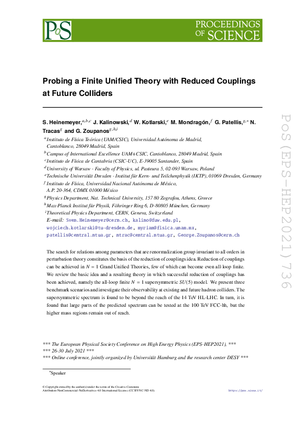 (PDF) Probing a Finite Unified Theory with Reduced Couplings at Future ...