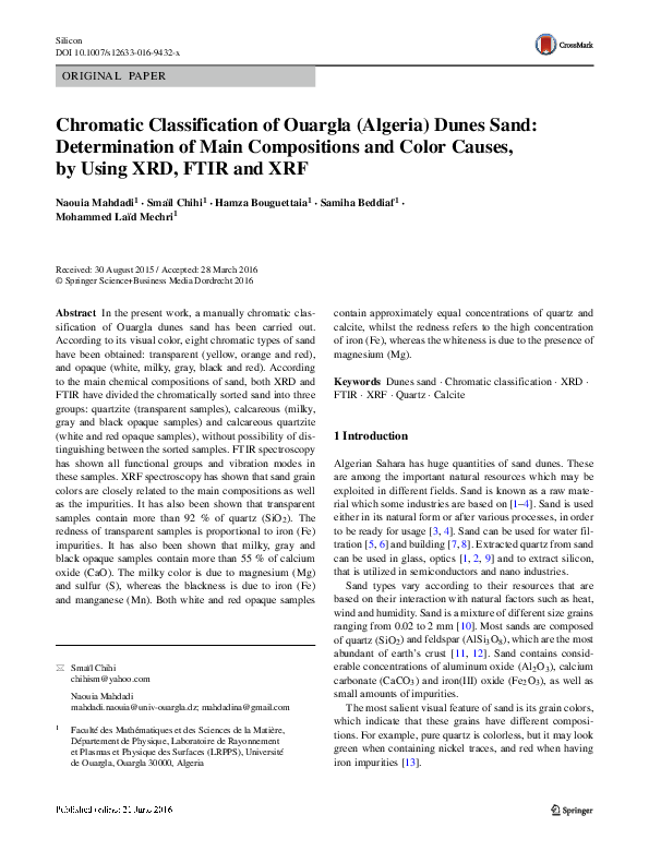 (PDF) Chromatic Classification of Ouargla (Algeria) Dunes Sand: Determination of Main ...