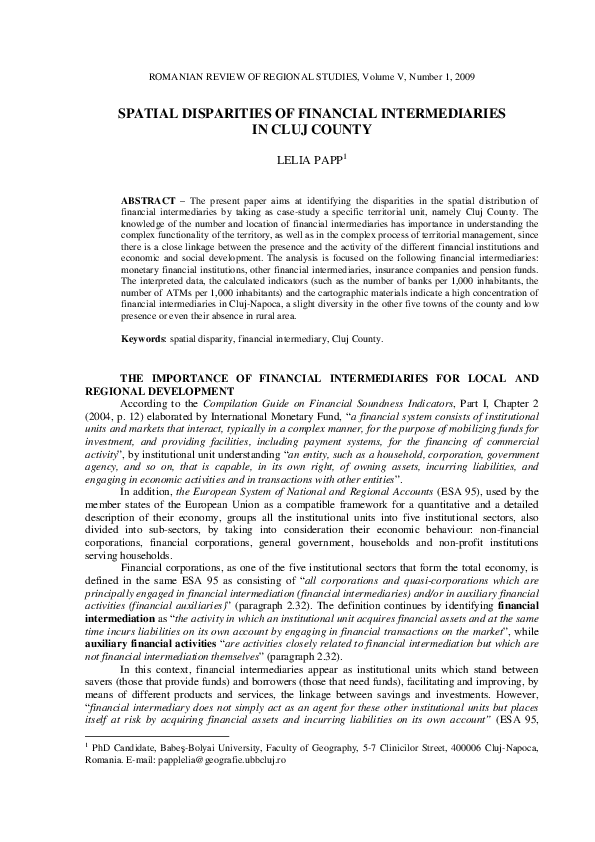 (PDF) Spatial Disparities of Financial Intermediaries in Cluj County