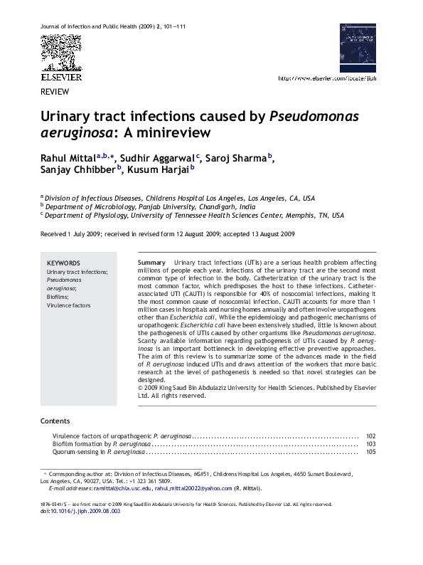 (PDF) Urinary tract infections caused by Pseudomonas aeruginosa: A ...