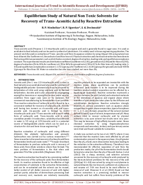 (PDF) Equilibrium Study of Natural Non Toxic Solvents for Recovery of ...