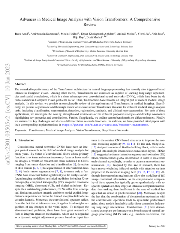 (PDF) Advances in Medical Image Analysis with Vision Transformers: A ...