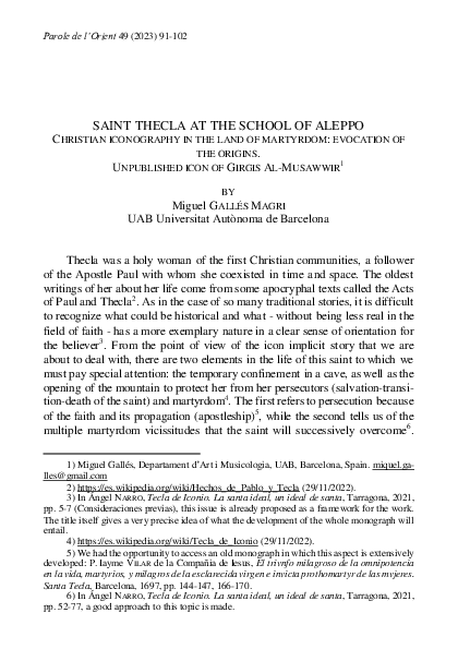 (PDF) SAINT THECLA AT THE SCHOOL OF ALEPPO. CHRISTIAN ICONOGRAPHY IN ...