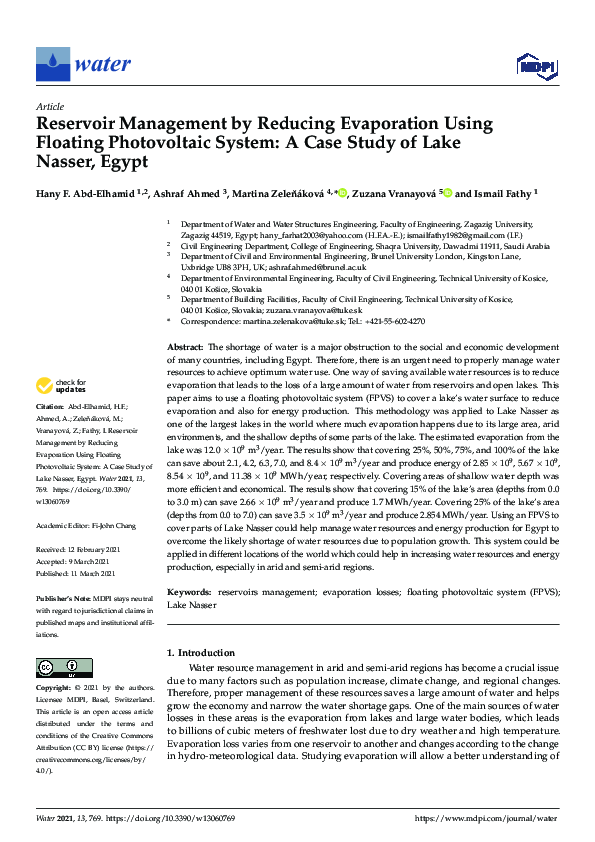 Pdf Reservoir Management By Reducing Evaporation Using Floating Photovoltaic System A Case
