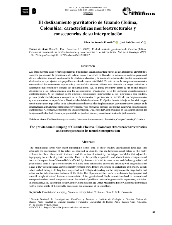 (PDF) The gravitational slumping of Guando (Tolima, Colombia ...