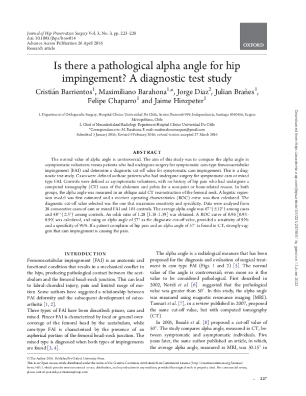 (PDF) Is there a pathological alpha angle for hip impingement? A ...