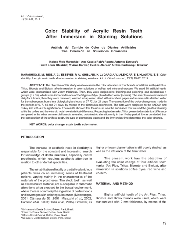 (PDF) Color Stability of Acrylic Resin Teeth After Immersion in ...
