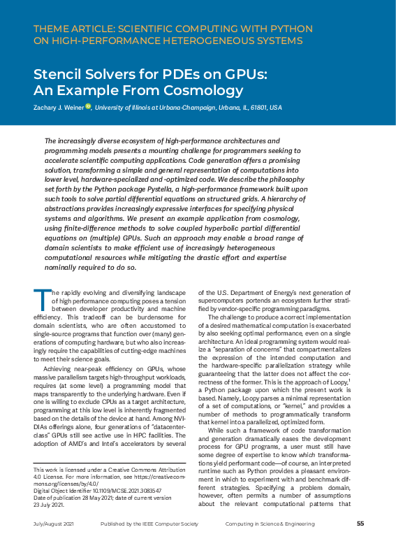 (PDF) Stencil Solvers for PDEs on GPUs: An Example From Cosmology