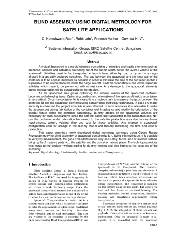 (PDF) Blind Assembly Using Digital Metrology for Satellite Applications