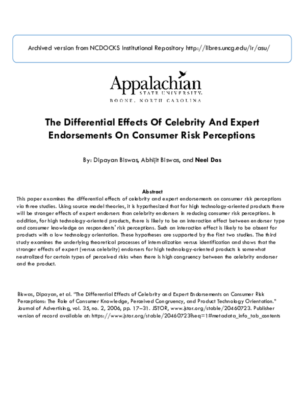 (PDF) The Differential Effects of Celebrity and Expert Endorsements on ...