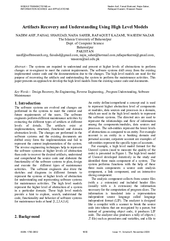 (PDF) Artifacts recovery and understanding using high level models