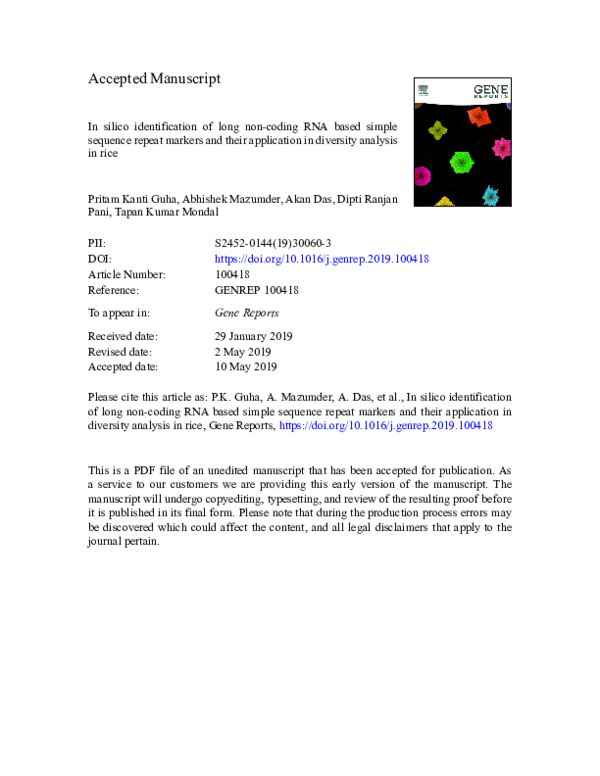 (PDF) In silico identification of long non-coding RNA based simple ...