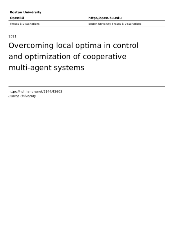 (PDF) Overcoming local optima in control and optimization of cooperative multi-agent systems