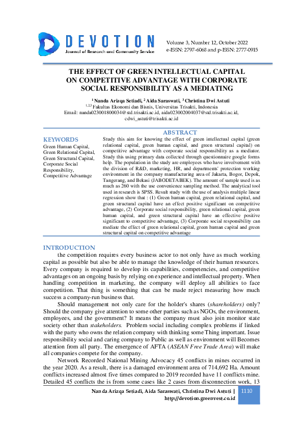 (PDF) The Effect of Green Intellectual Capital On Competitive Advantage With Corporate Social ...