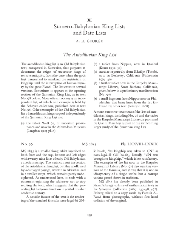 (PDF) Sumero-Babylonian king lists and date lists
