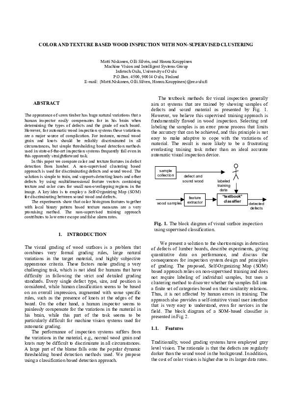 Pdf Non Supervised Defect Detection In Wood