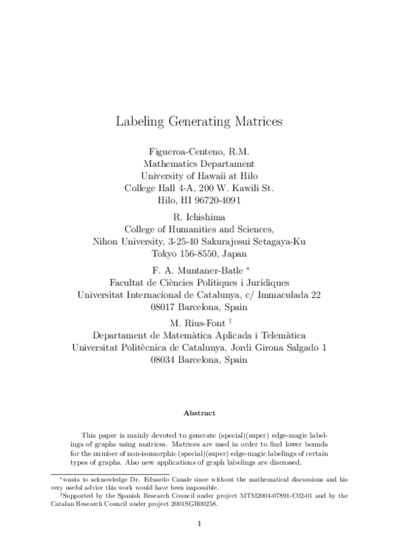 (PDF) Labeling Generating Matrices