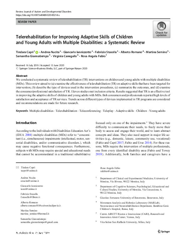 (PDF) Telerehabilitation for Improving Adaptive Skills of Children and ...