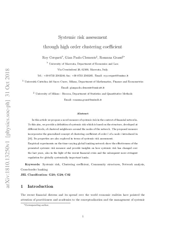 (PDF) Systemic risk assessment through high order clustering coefficient