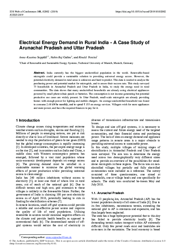 (PDF) Electrical Energy Demand in Rural India - A Case Study of Arunachal Pradesh and Uttar Pradesh