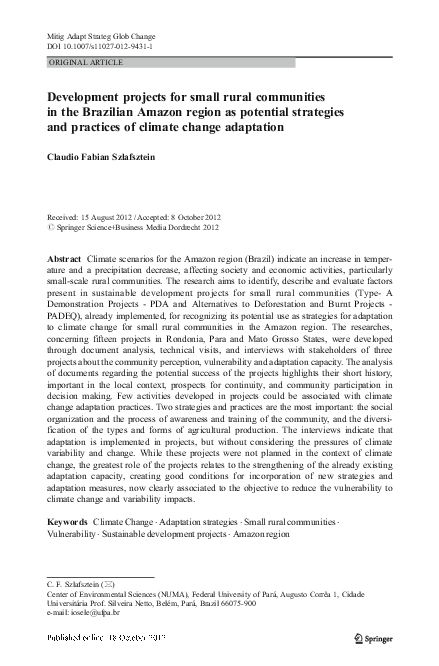 (PDF) Development projects for small rural communities in the Brazilian ...