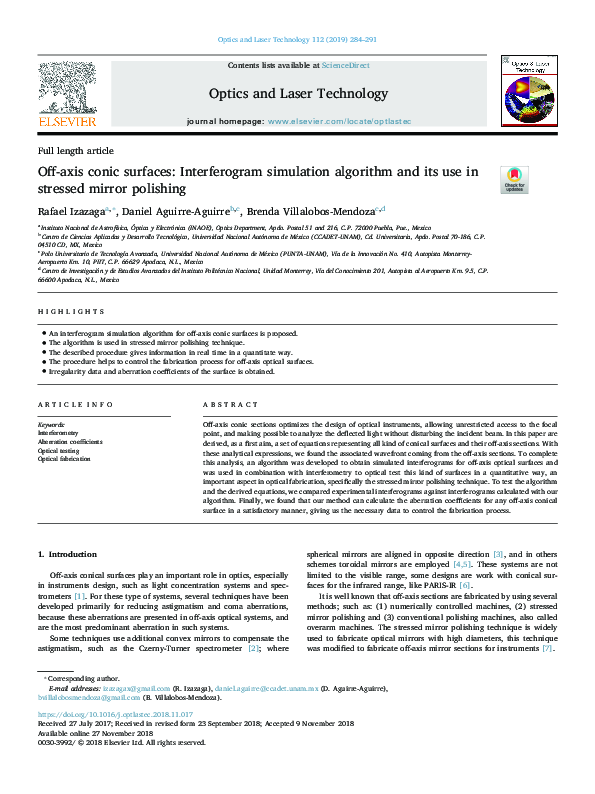 (PDF) Off-axis conic surfaces: Interferogram simulation algorithm and ...
