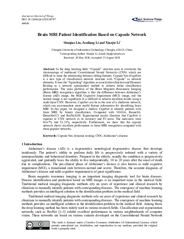 (PDF) Brain MRI Patient Identification Based on Capsule Network