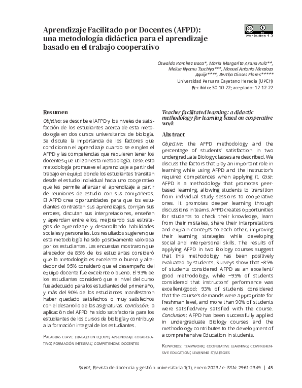 (PDF) Aprendizaje Facilitado por Docentes (AFPD): una metodología ...