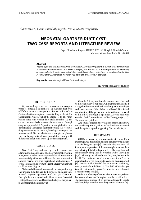 (PDF) Neonatal Gartner Duct Cyst: Two Case Reports and Literature Review