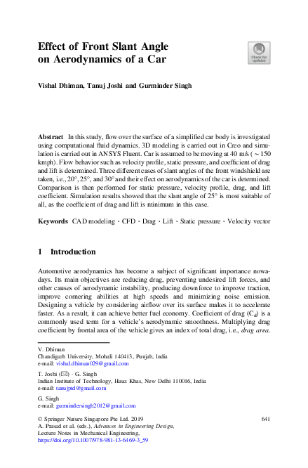 (PDF) Effect of Front Slant Angle on Aerodynamics of a Car