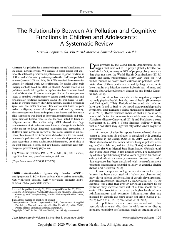 (PDF) The Relationship Between Air Pollution and Cognitive Functions in Children and Adolescents ...