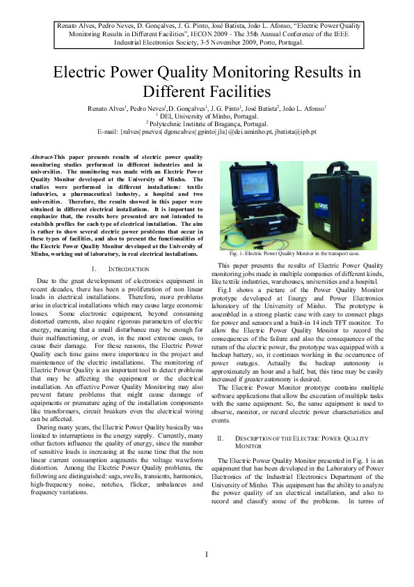 (PDF) Electric power quality monitoring results in different facilities